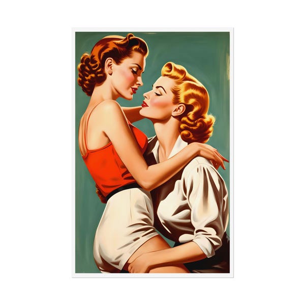 Lesbian Kiss Art Etsy