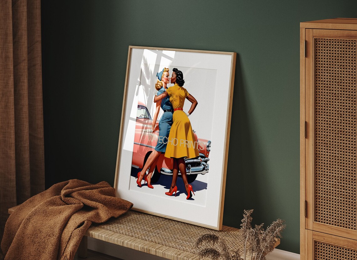 Vibrant 1950's Inspired Lesbian Art Print: Celebrating Love With a ...