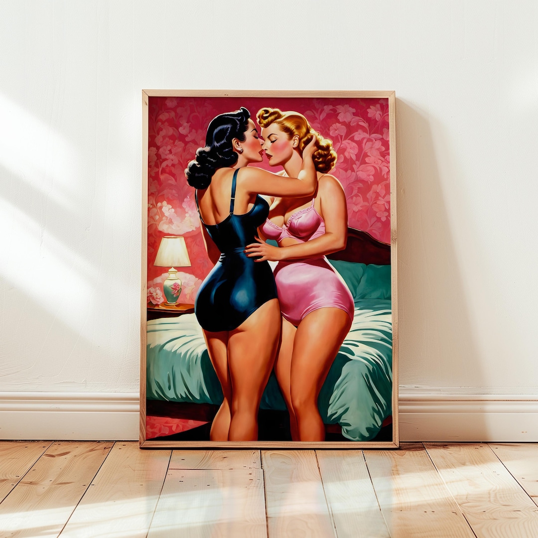 Voluptuous Lesbian Art Print 1950s Pin Up Style Sapphic Poster Queer