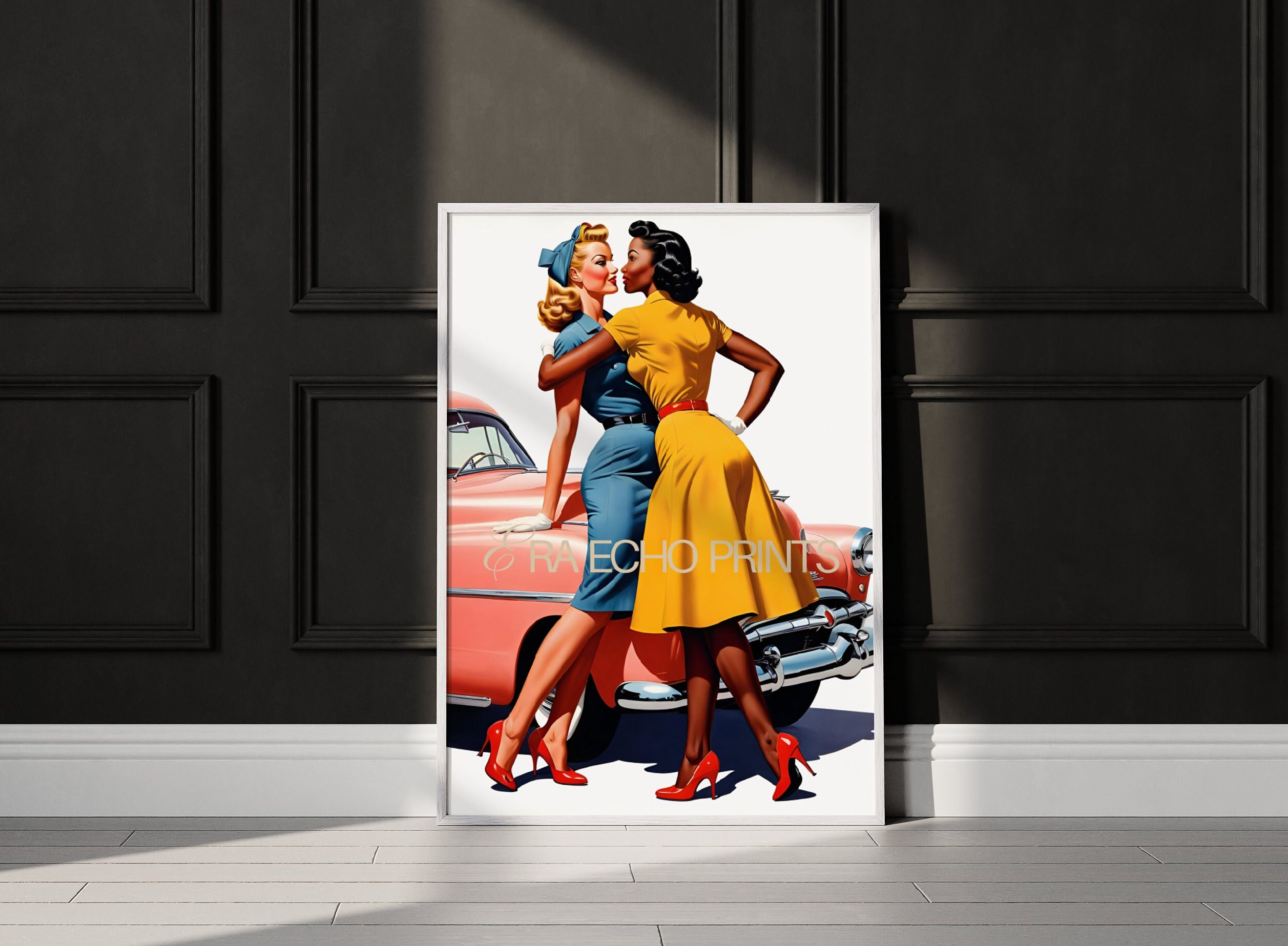 Vibrant 1950's Inspired Lesbian Art Print: Celebrating Love With a ...