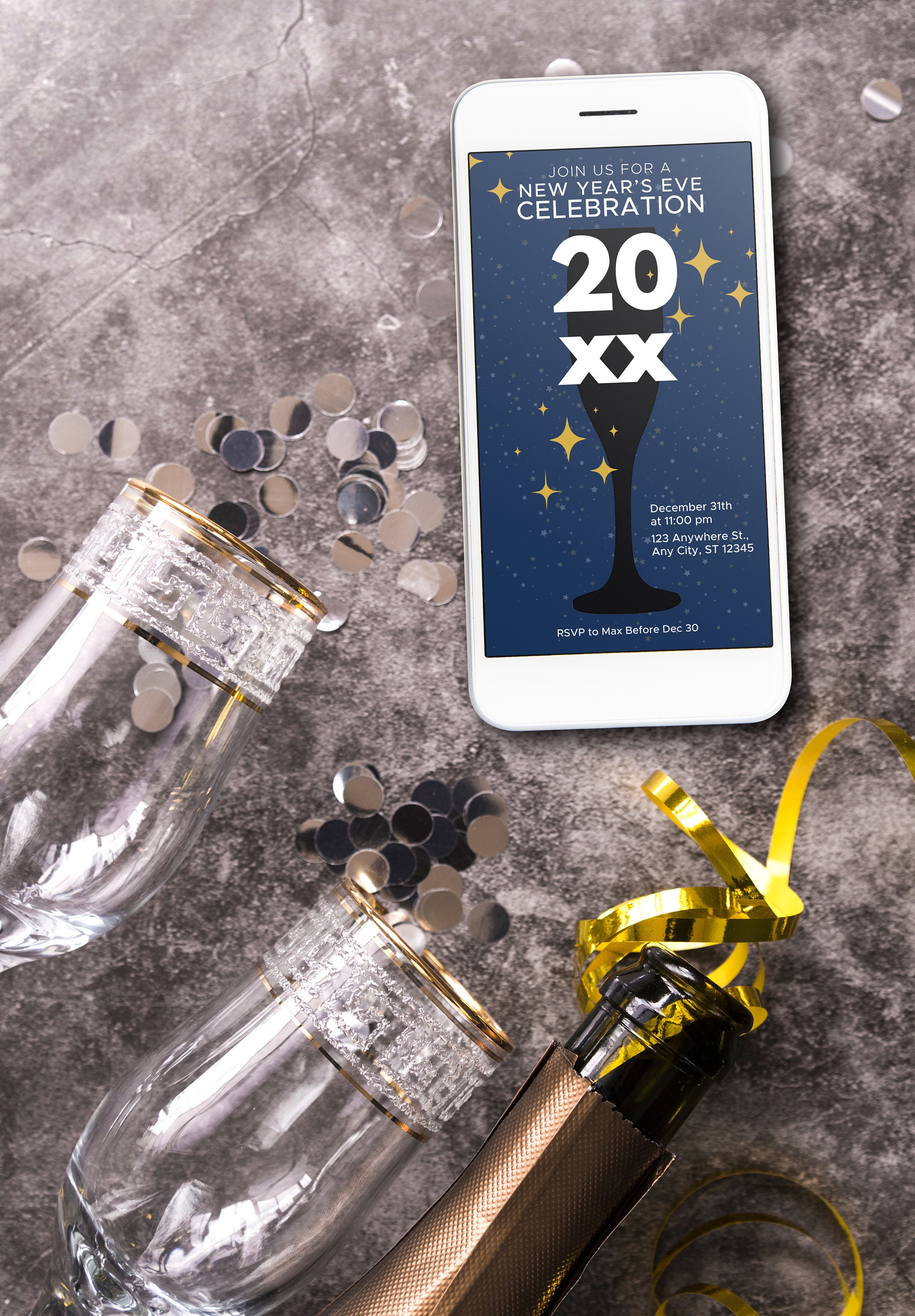 New Year's Eve Holiday Invitation Editable, New Year Party Invitation ...