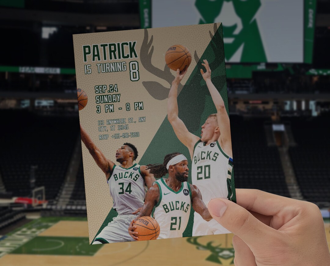 Basketball Stars Birthday Invitation Milwaukee Bucks Theme Giannis ...