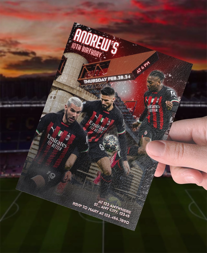 Soccer Players Birthday Invitation AC Milan Stars Birthday, Sports ...