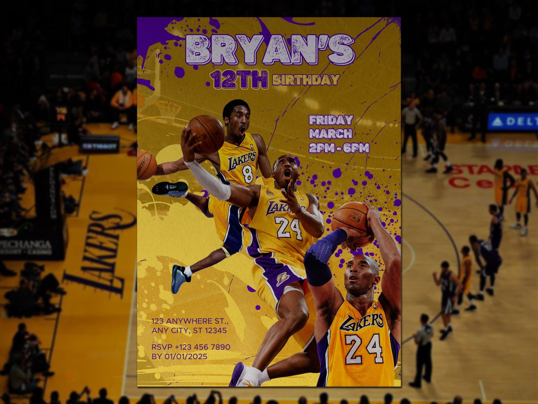 Kobe Bryant Birthday Invitation, Kobe Bryant Invite, Lakers Theme ...