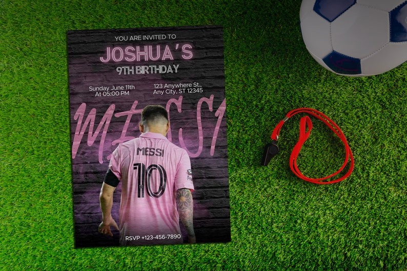 Printed Messi Birthday Invitation, Messi Invite, Miami Soccer Theme ...