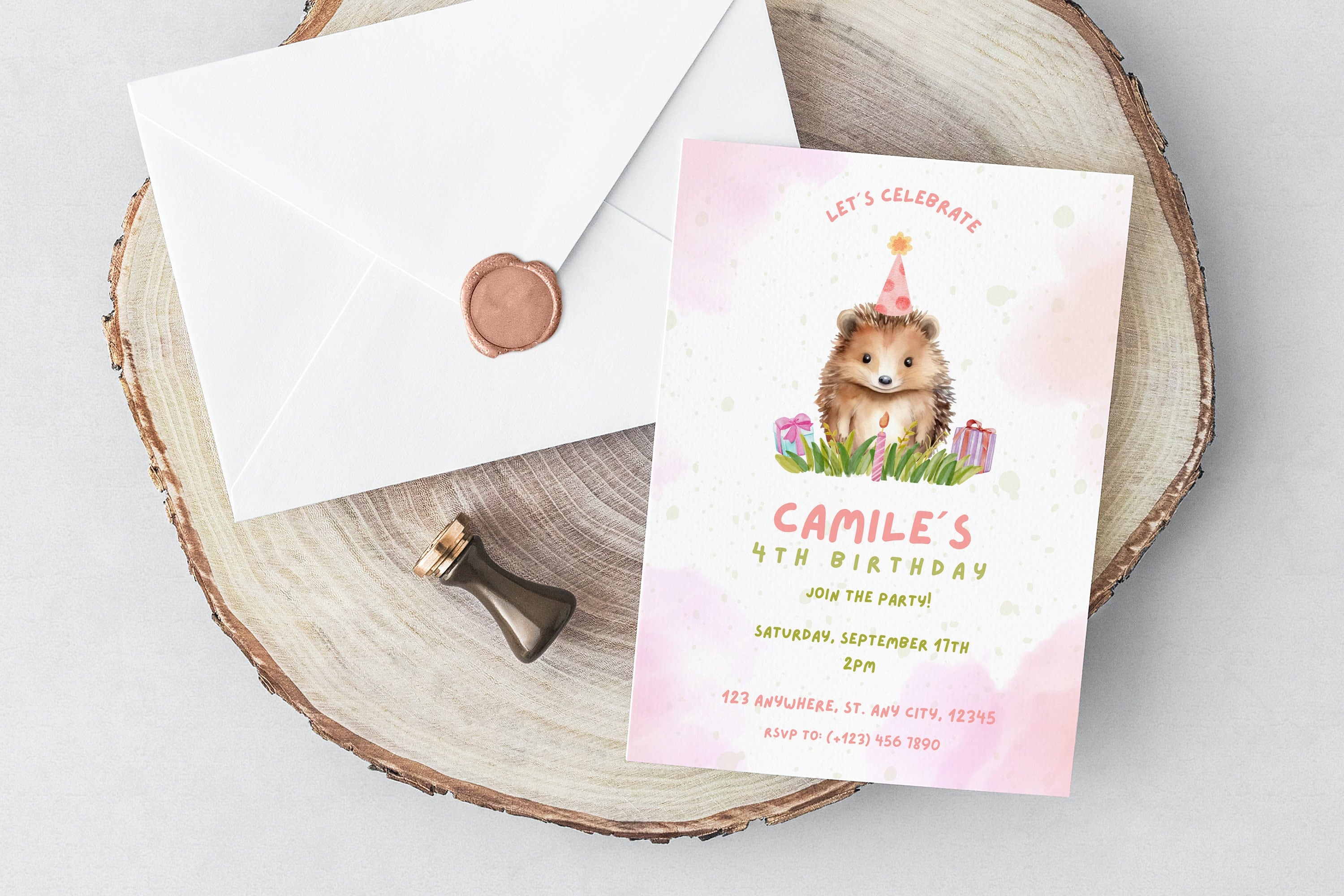 Hedgehog Birthday Girl Party Invitation, Hedgehog Invitation, Party ...