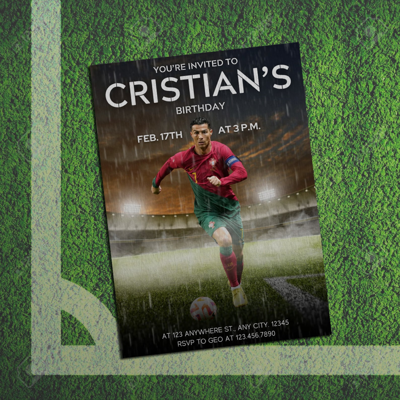 Cristiano Ronaldo Birthday Invitation, Cristiano CR7, Portugal Soccer ...