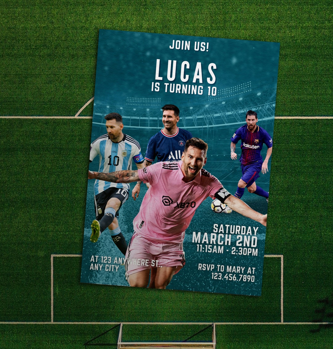 PRINTED Messi Birthday Invitation, Messi Invite, Argentina Soccer Theme ...