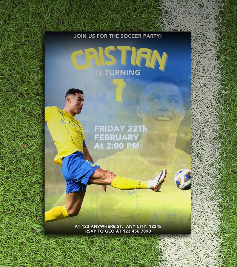 Cristiano Ronaldo Birthday Invitation, Cristiano CR7, Al-nassr Soccer ...