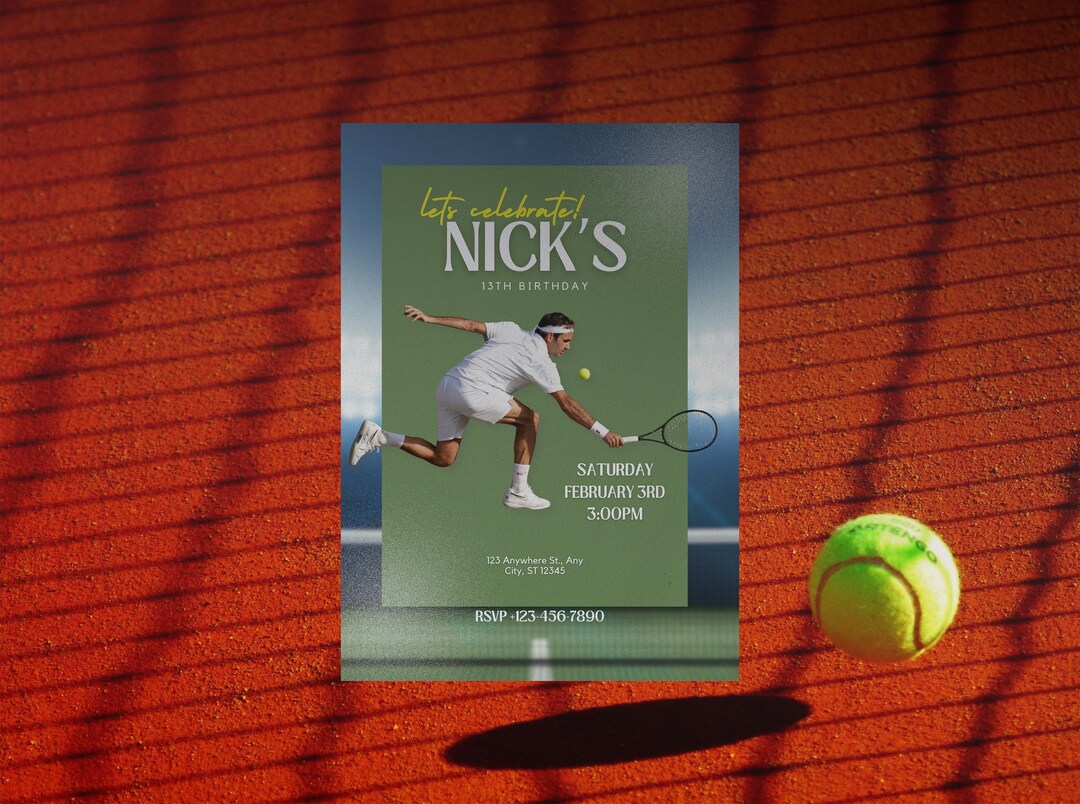 Roger Federer Birthday Invitation, Federer Invite, Tennis Sport ...
