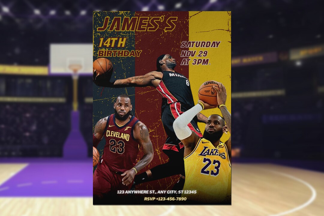 PRINTED Lebron James Birthday Invitation Lakers Theme Cleveland ...