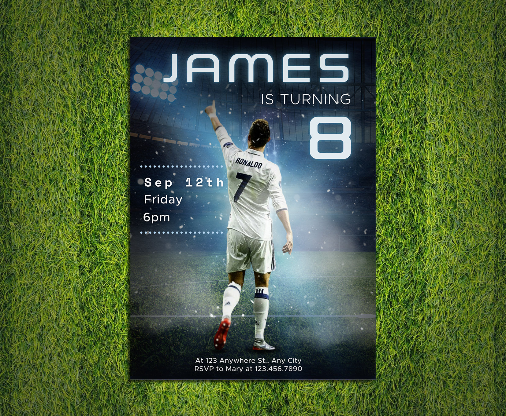 Cristiano Ronaldo Birthday Invitation, Cristiano CR7, Real Madrid ...