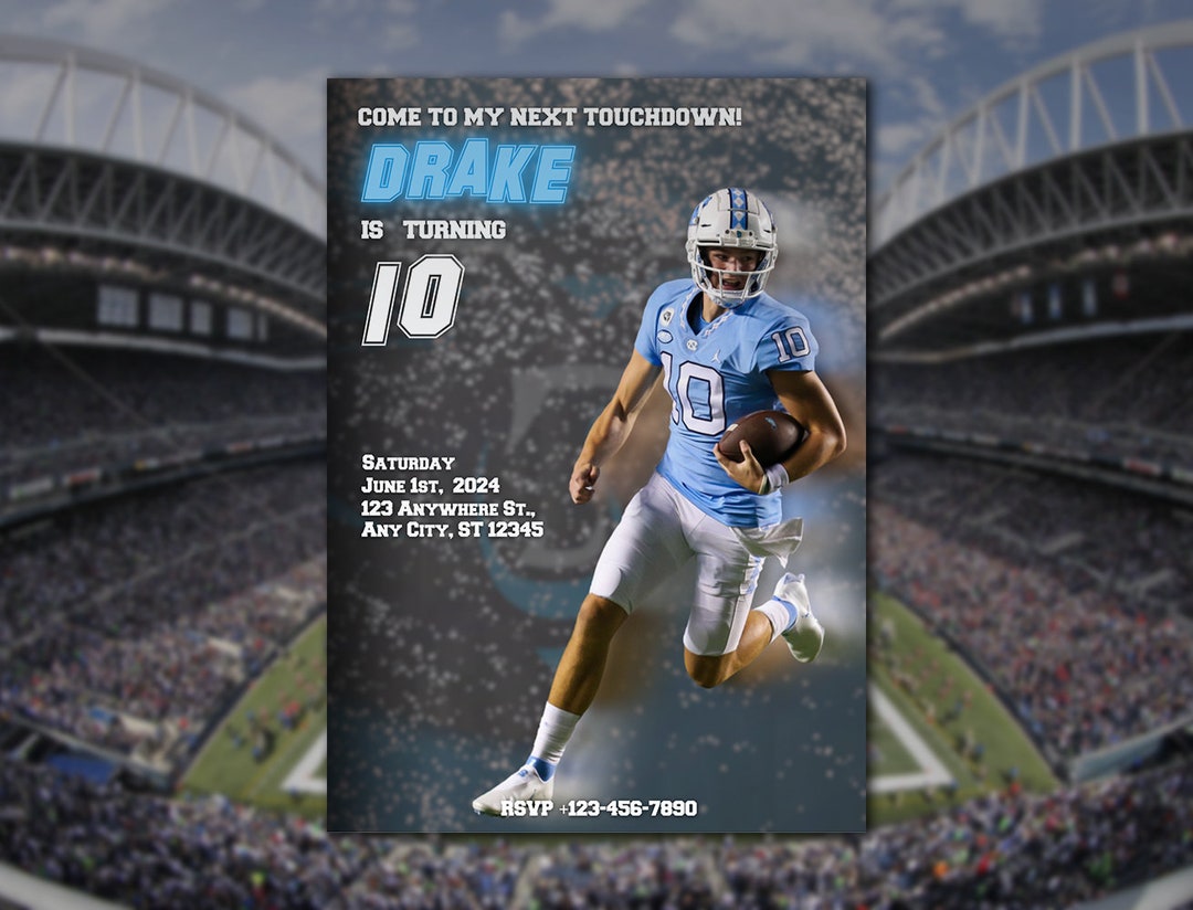 Drake Maye NFL Birthday Invitation, NFL Party Invitation, American ...