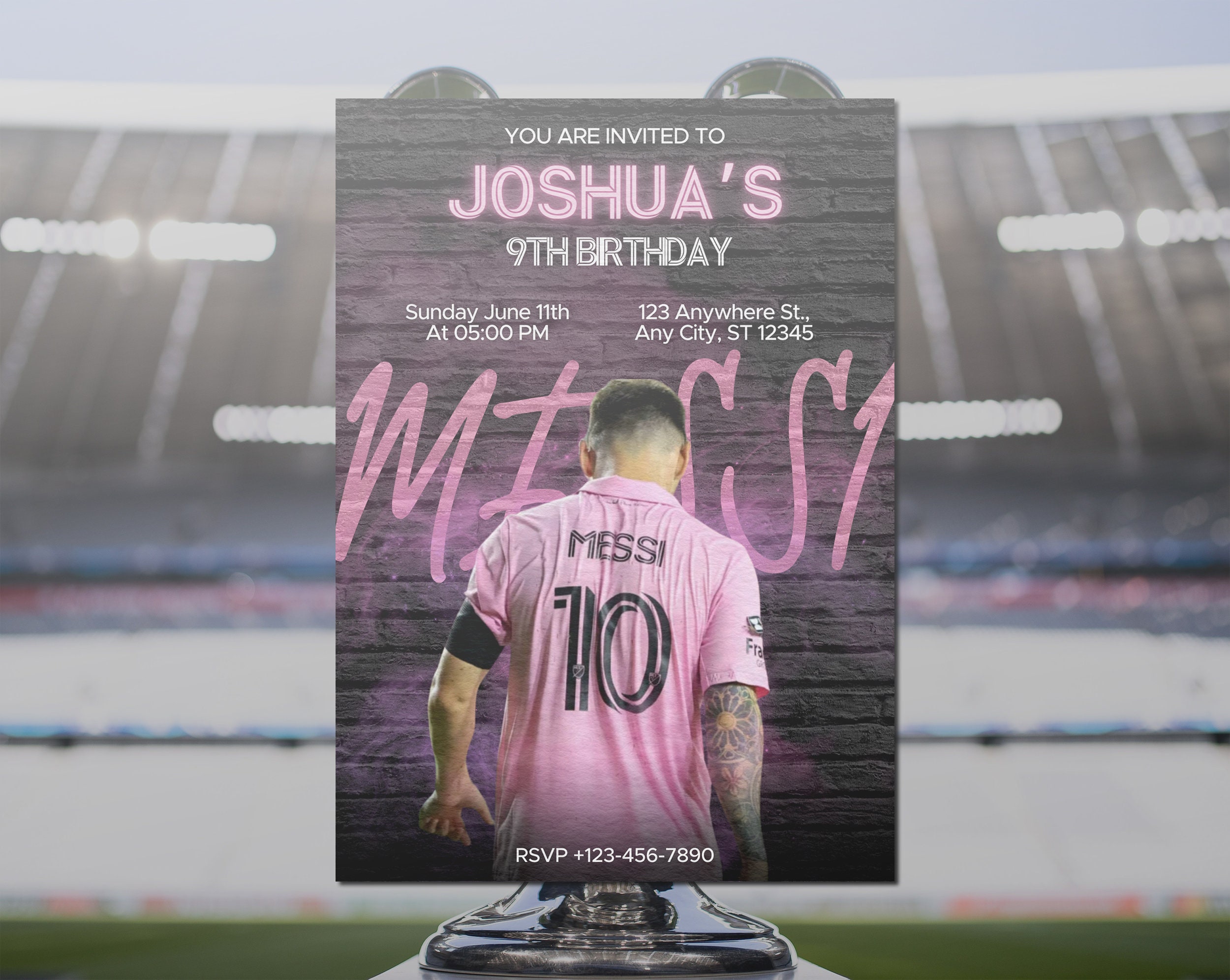 Printed Messi Birthday Invitation, Messi Invite, Miami Soccer Theme ...