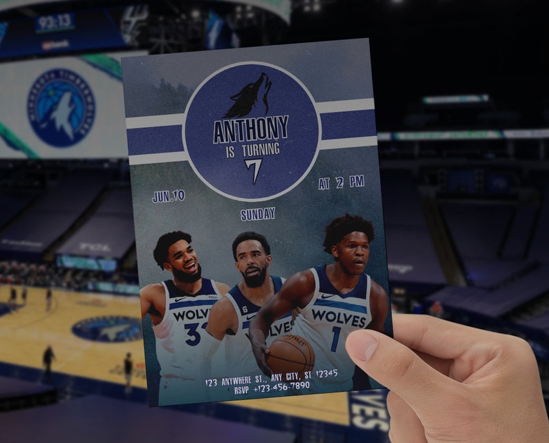 PRINTED Basketball Stars Birthday Invitation Minnesota Timberwolves ...