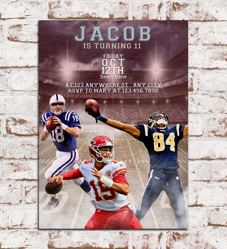 NFL Birthday Invitation, NFL Party Invitation, Football Stars Birthday ...