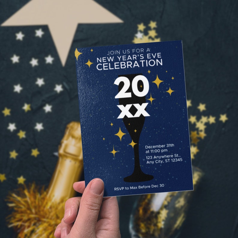 New Year's Eve Holiday Invitation Editable, New Year Party Invitation ...