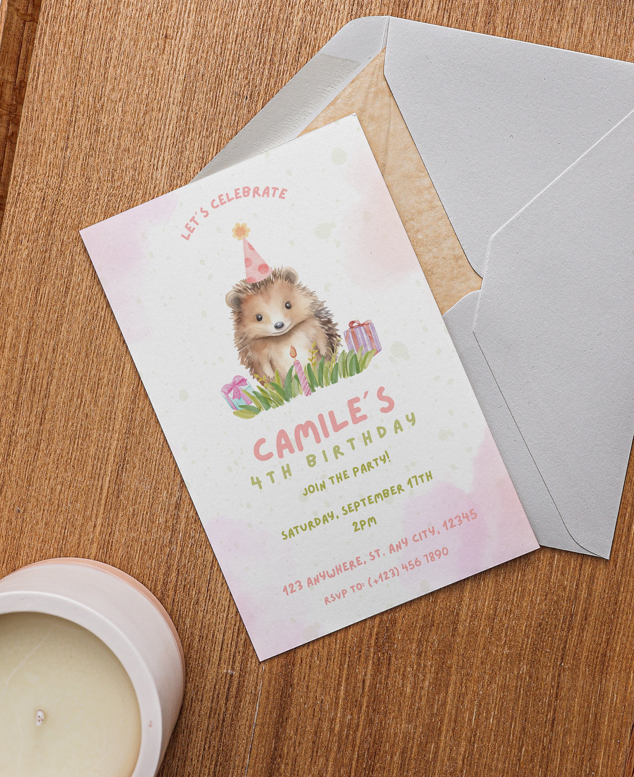 Hedgehog Birthday Girl Party Invitation, Hedgehog Invitation, Party ...