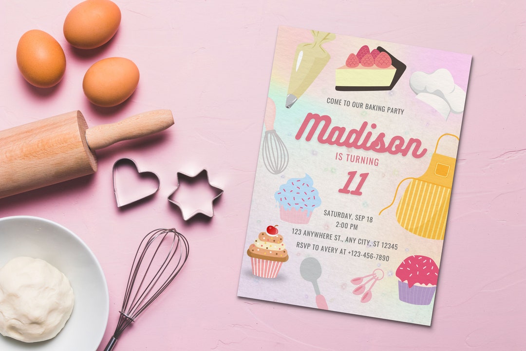 Printed Invitations Bakery Birthday Girl Party Invitation, Bakery ...