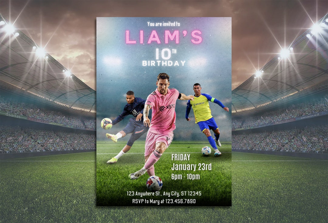 Soccer Players Birthday Invitation, Football Stars Birthday, Sports ...