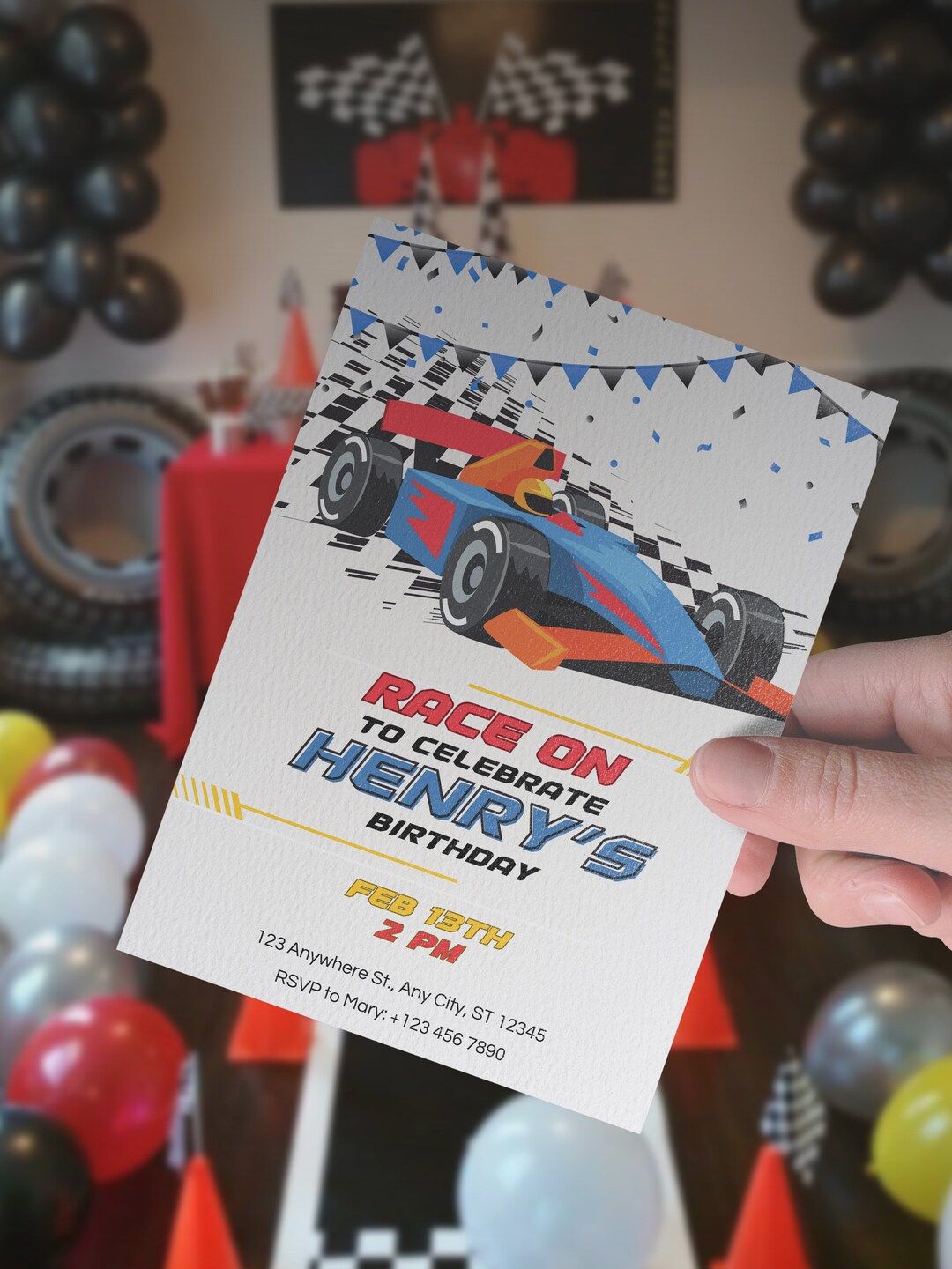 Printed Editable Race Car Birthday Party Digital Invitation Kids Speed ...