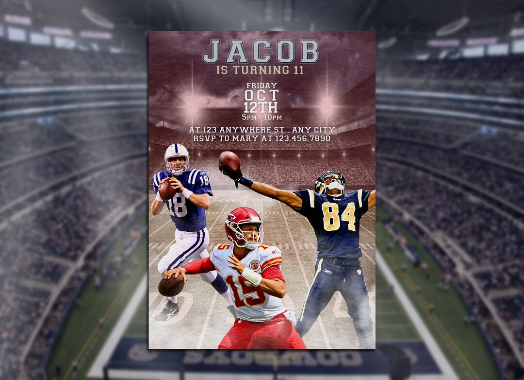 NFL Birthday Invitation, NFL Party Invitation, Football Stars Birthday ...