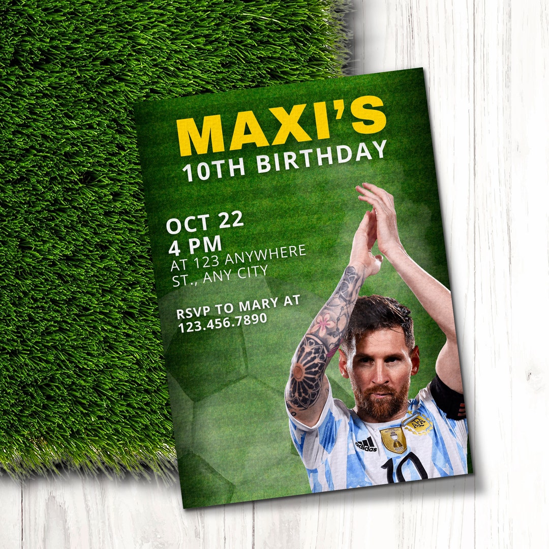 Printed Messi Birthday Invitation, Messi Invite, Argentina Soccer Theme ...