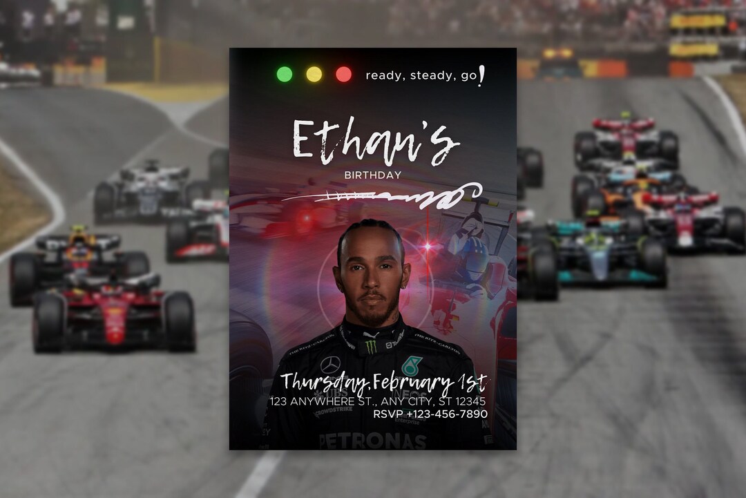 Lewis Hamilton Birthday Invitation, Hamilton Invite, F1 Racing, Formula ...
