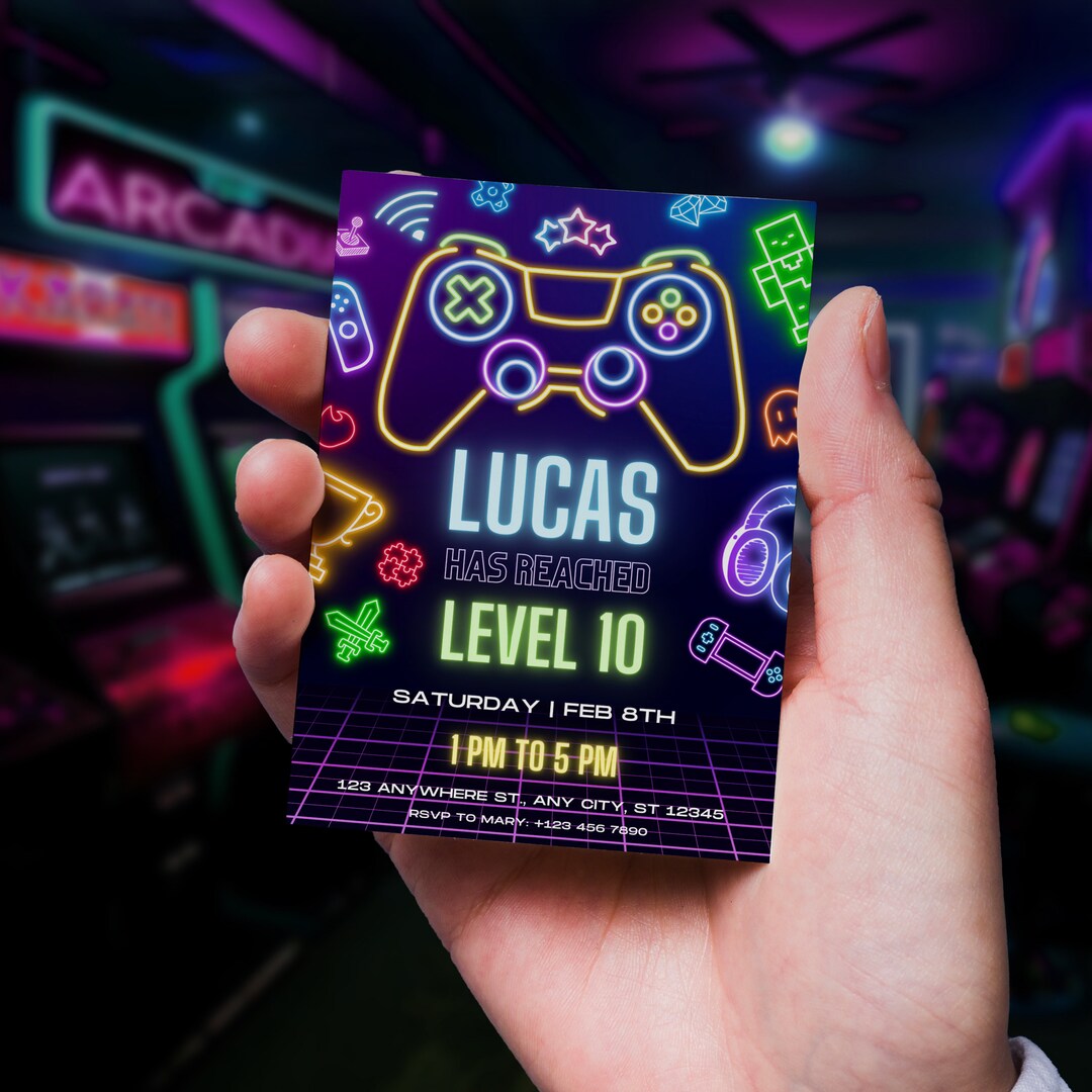 PRINTED PACK Editable Video Game Birthday Invitation,neon Glow Boy ...