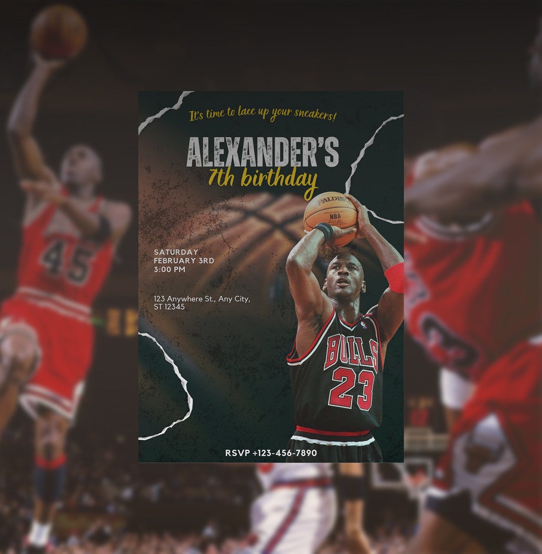 PRINTED Michael Jordan Birthday Invitation,jordan Invite,chicago Bulls ...