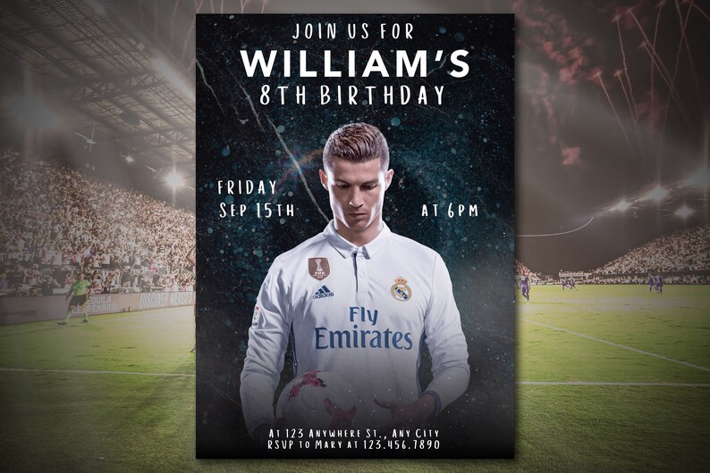 Cristiano Ronaldo Birthday Invitation, Cristiano CR7, Real Madrid ...
