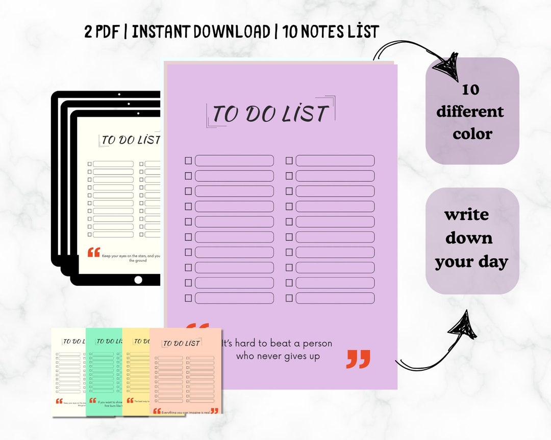 10 Colorful To-dos Lists Planner Organize Your Day Instant - Etsy
