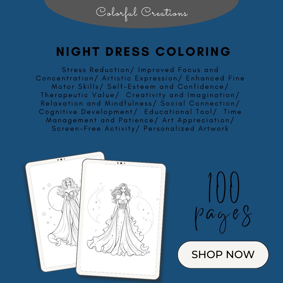 100 Night Dress Coloring Pages 100 Pages Coloring Pages for Kids and ...