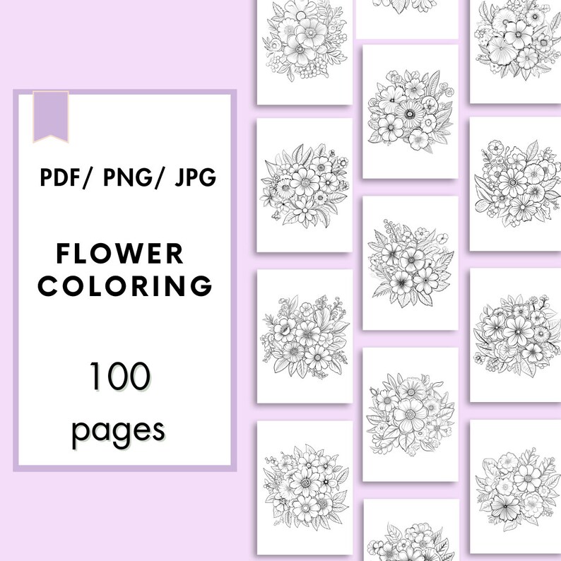 100 Flower Coloring Pages Printable Coloring Sheets for Kids and Adults ...