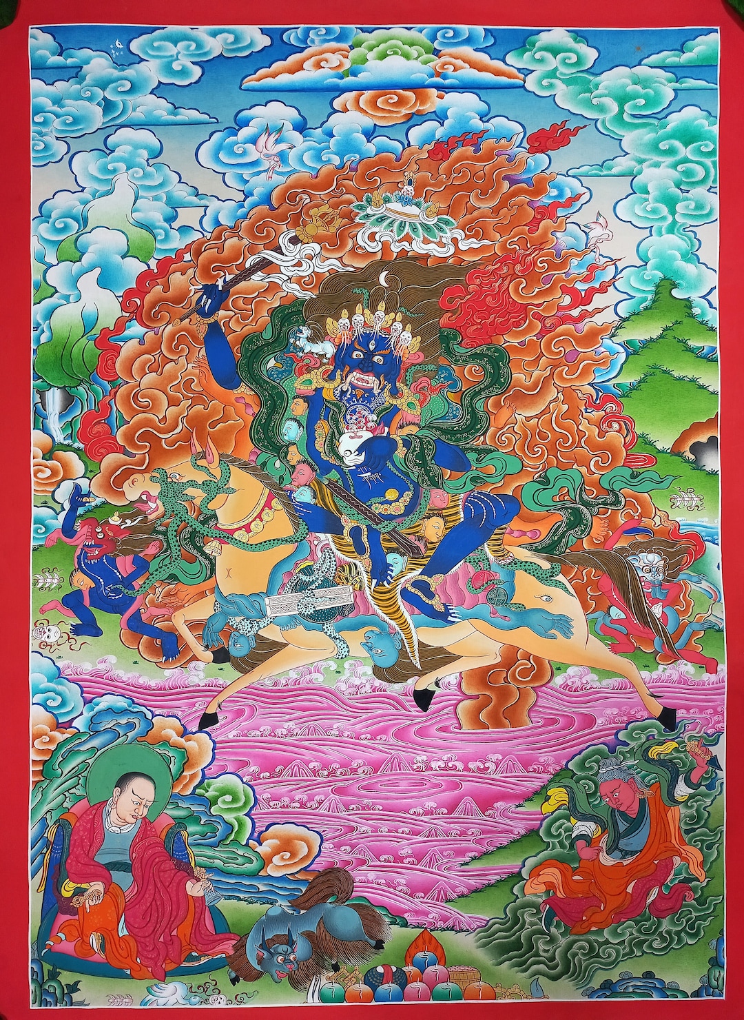 Original Hand Painted Palden Lhamo Masterpiece 24k Gold Tibetan Thangka ...
