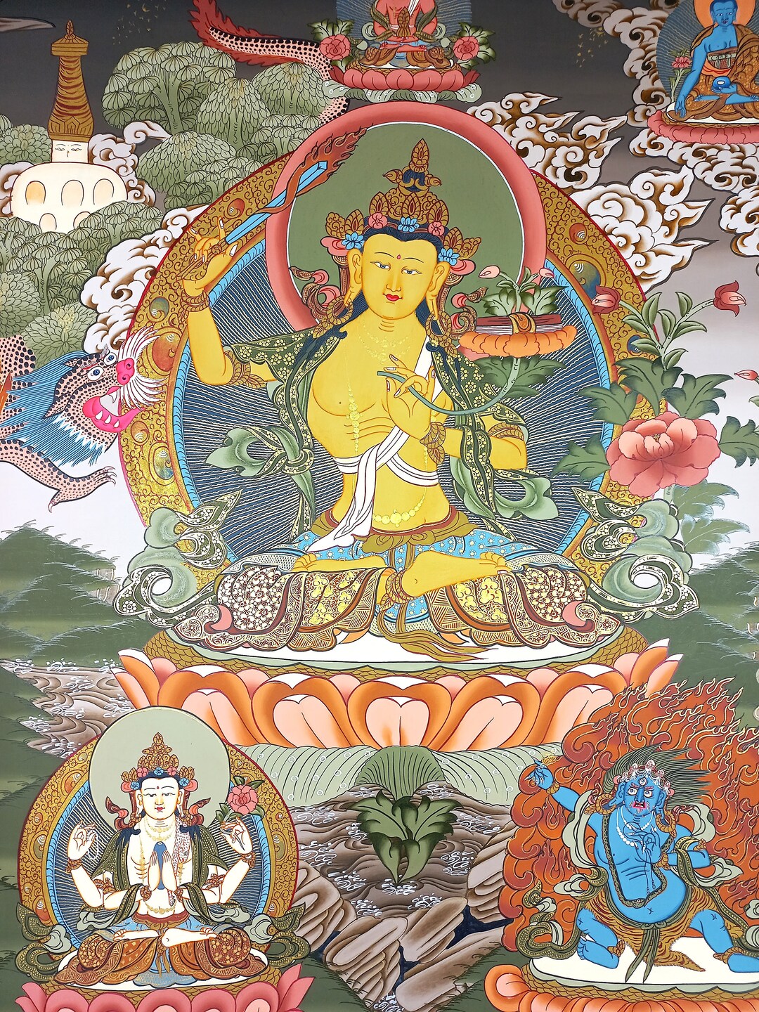 Original Manjushri, God of Wisdom Masterpiece Hand Painted Tibetan ...