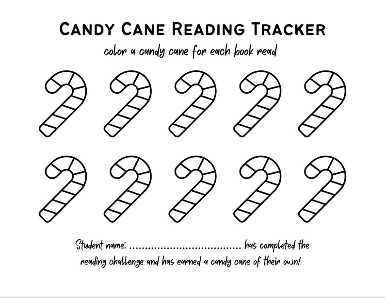 Reading Tracker, Reading Log for Kids, Reading Challenge, Candy Cane ...