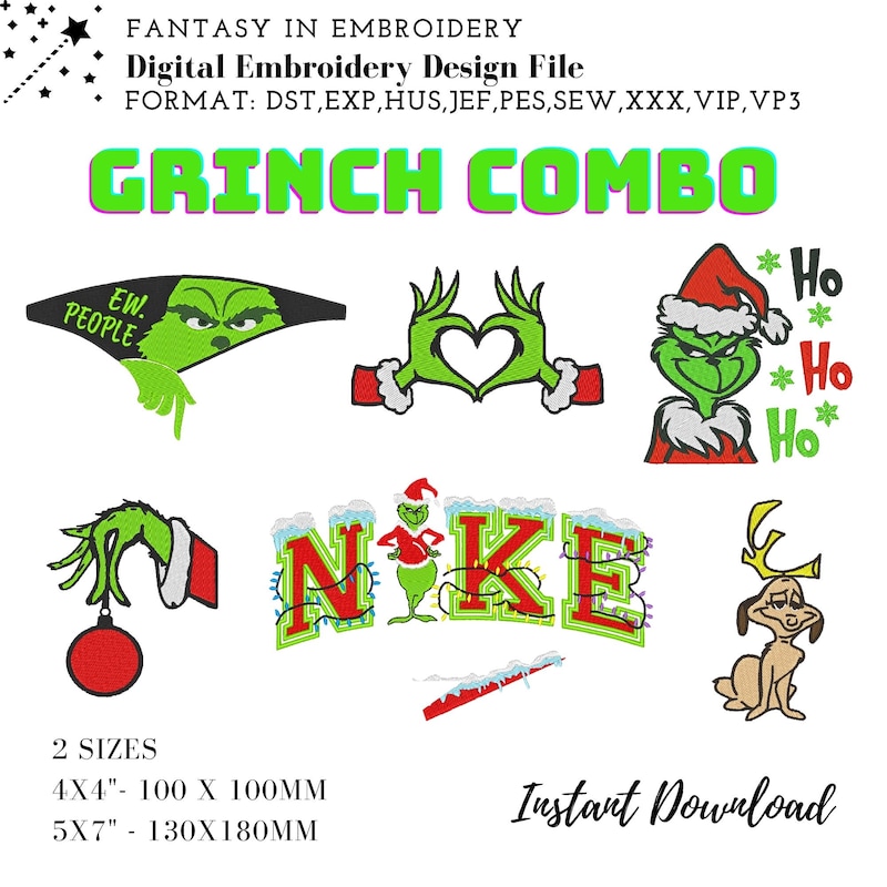 Grinch Embroidery Design - Etsy