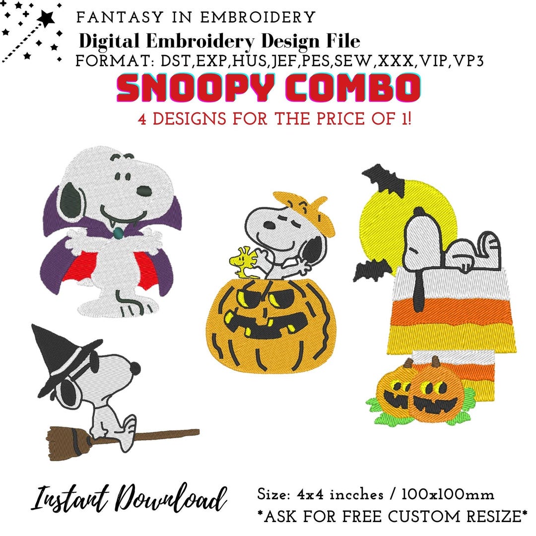 Halloween Snoopy Dog Theme Machine Embroidery Design. Pes File, Pets ...