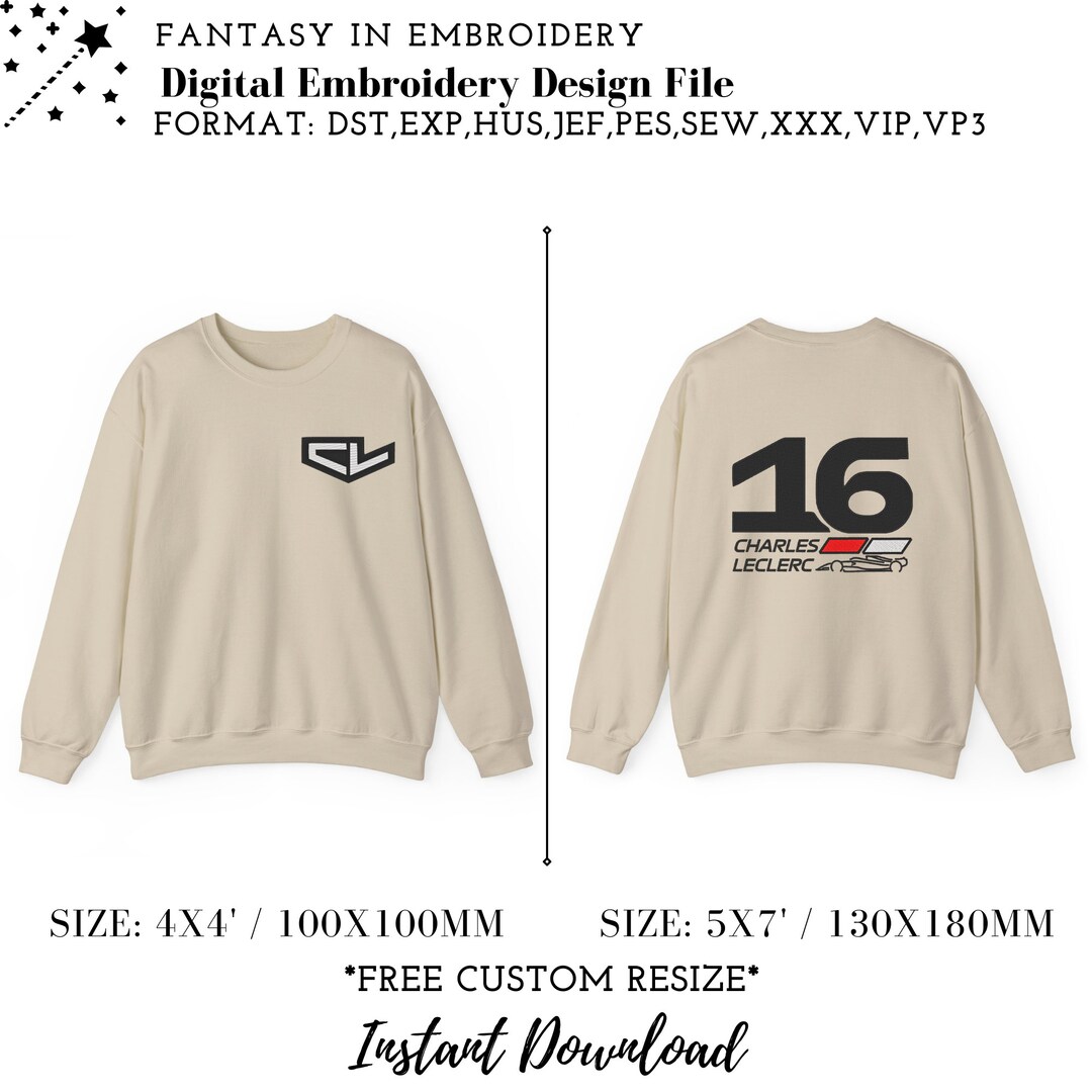 Charles Leclerc 16 Formula 1 One Machine Embroidery Design - Ferrari ...