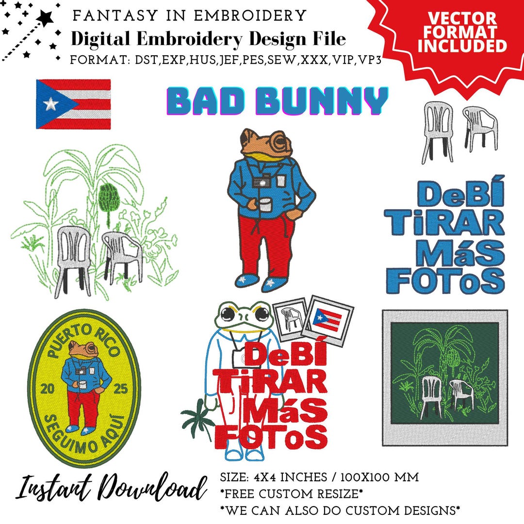 Bad Bunny New Album Debi Tirar Mas Foto Machine Embroidery Design Files ...