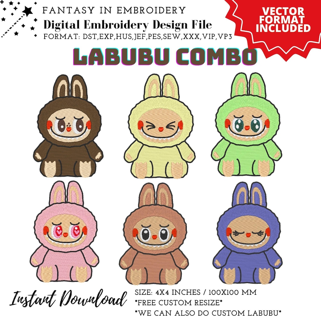Labubu Machine Embroidery Design Files: Plushie Dolls, Cute Baby, T ...