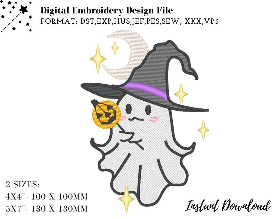 Cute Witch Ghost Machine Embroidery Design File Pes Dst, Halloween ...