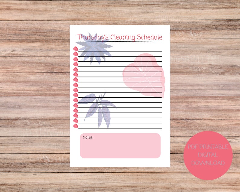 Printable PDF Cleaning Schedule Template - Etsy