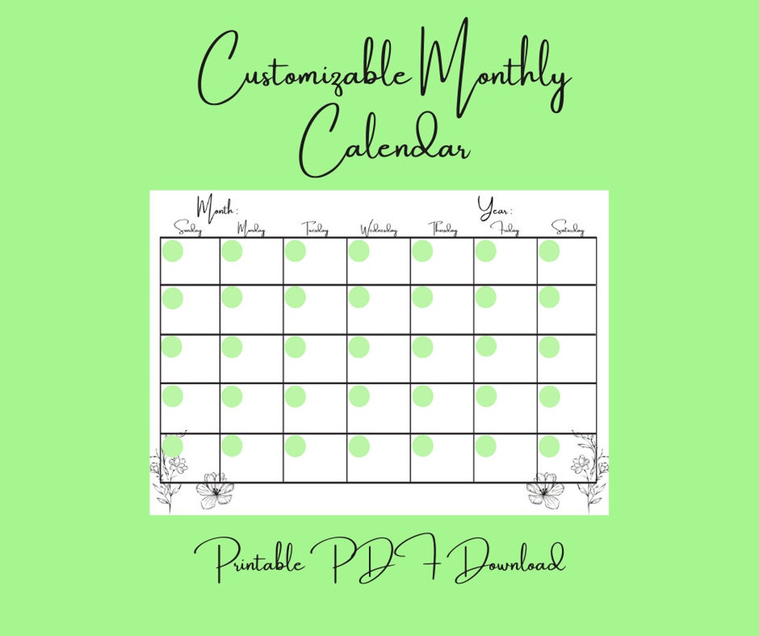 Flower Calendar Template in Green - Etsy