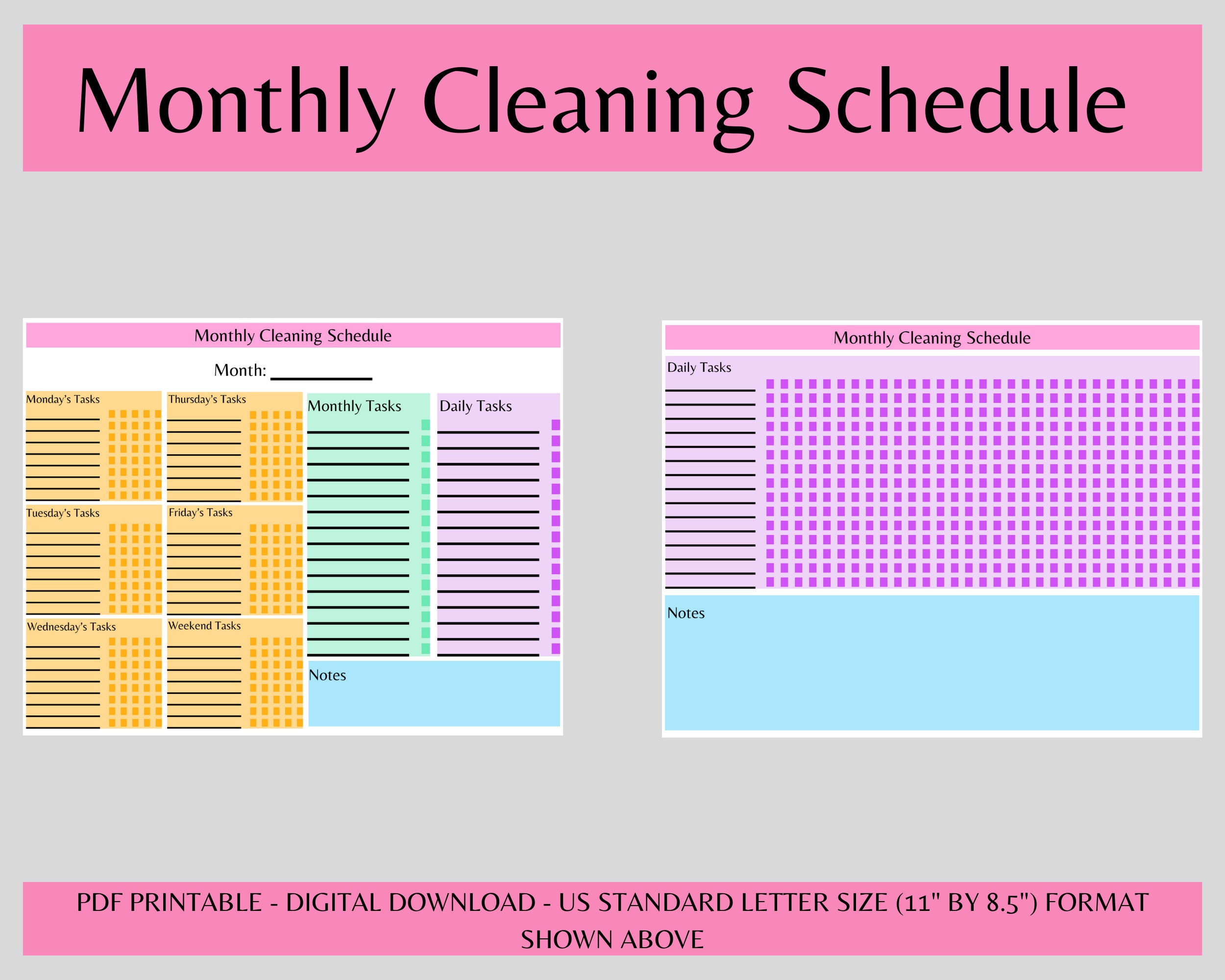 Printable Monthly Cleaning Schedule - Etsy