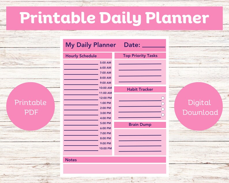 Printable Daily Planner in Pink - Etsy