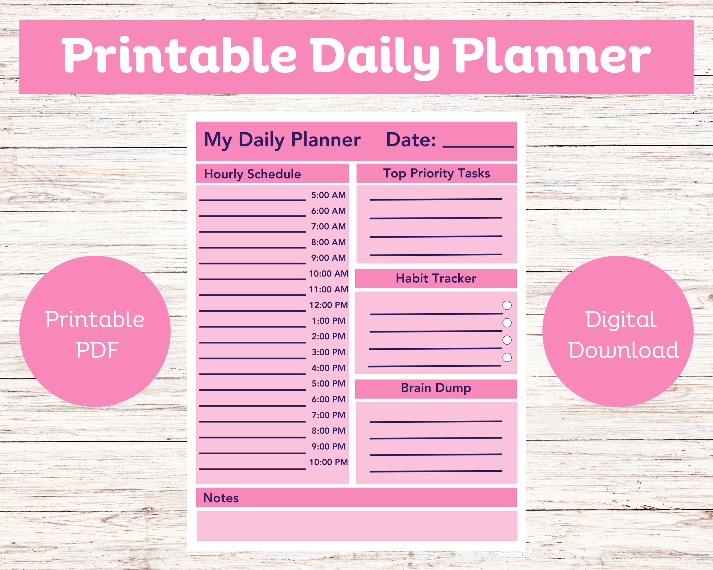 Printable Daily Planner in Pink - Etsy