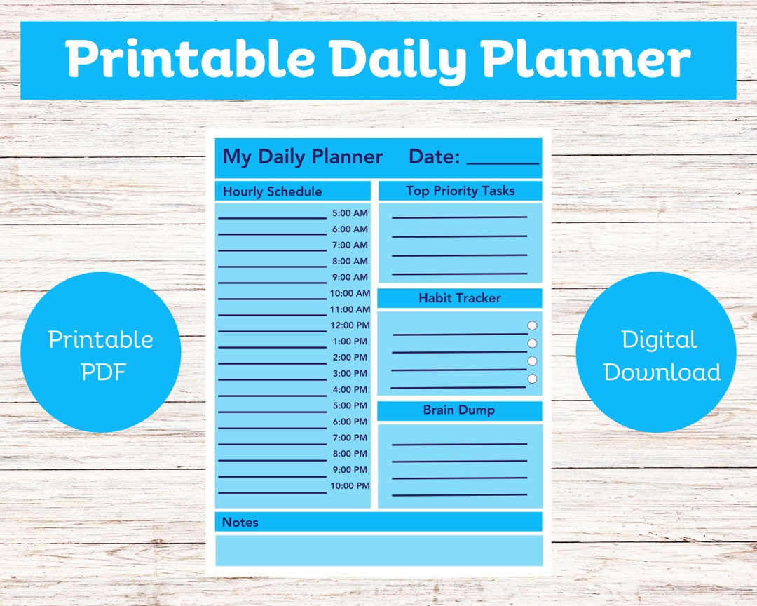 Printable Daily Planner in Blue - Etsy