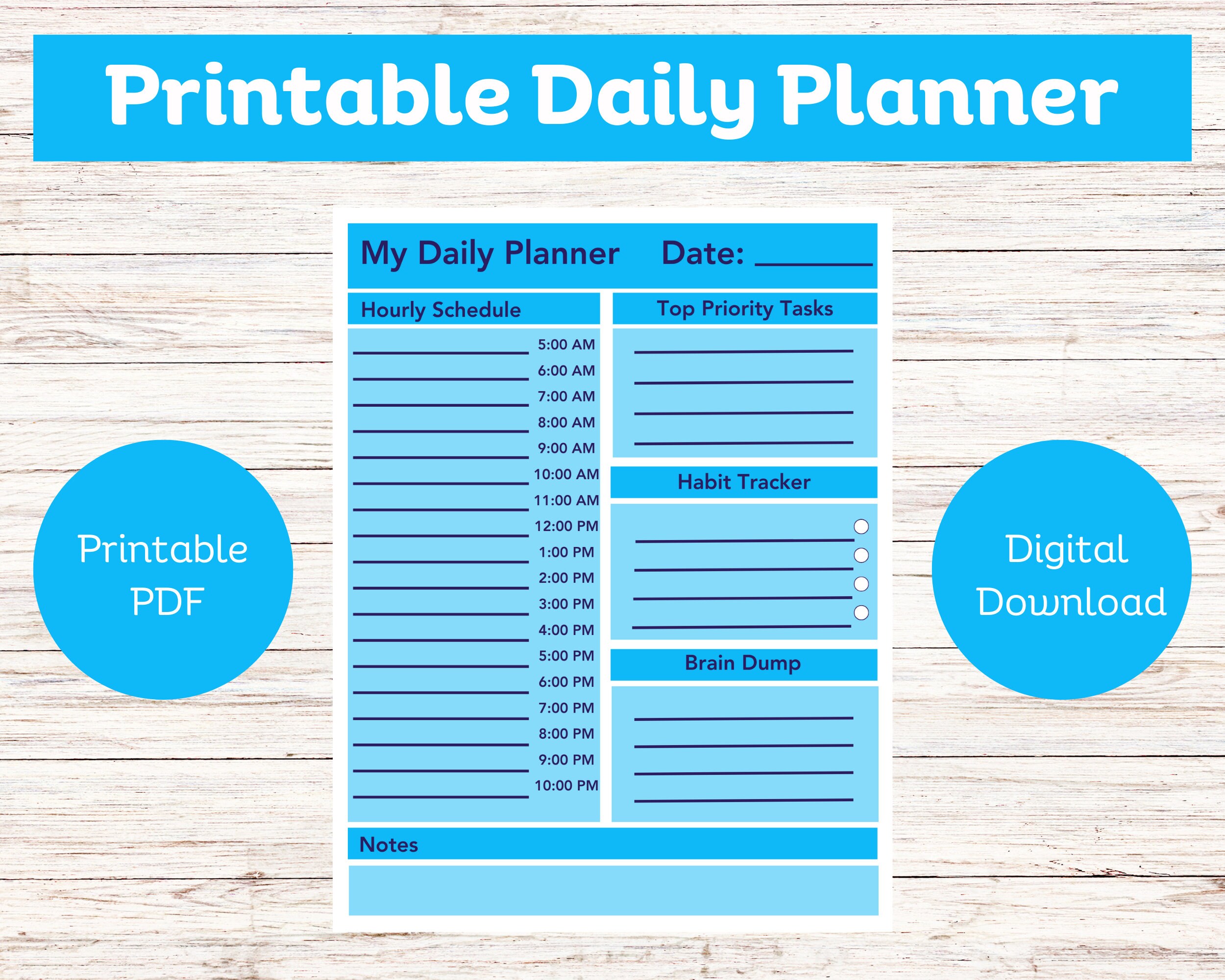 Printable Daily Planner in Blue - Etsy